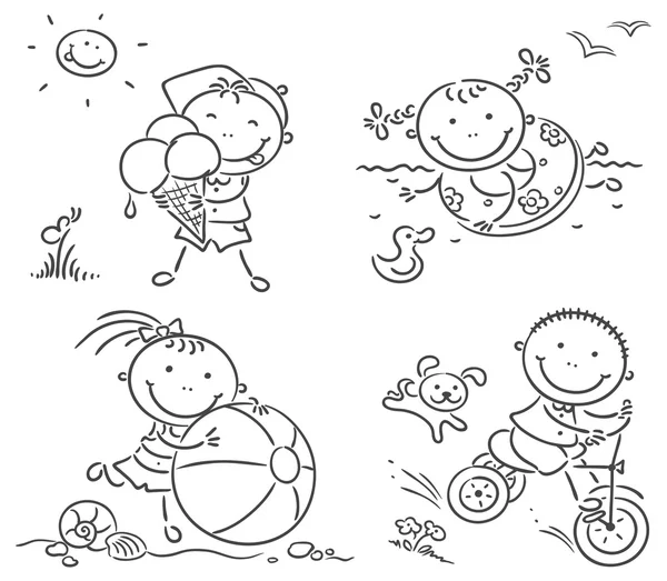 Kids Playing Outside Clip Art Black And White