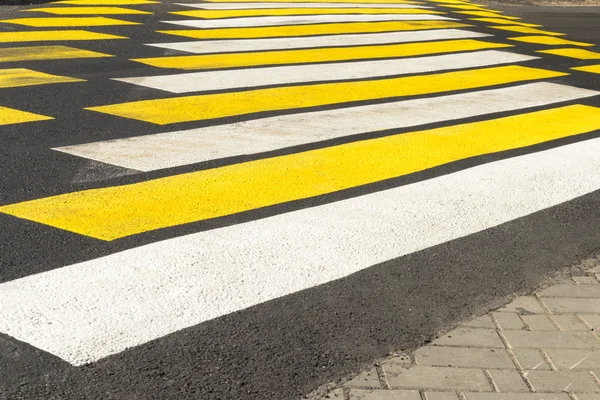 Pedestrian yellow crossing asphalt lines walkway lane — Stock Photo ...