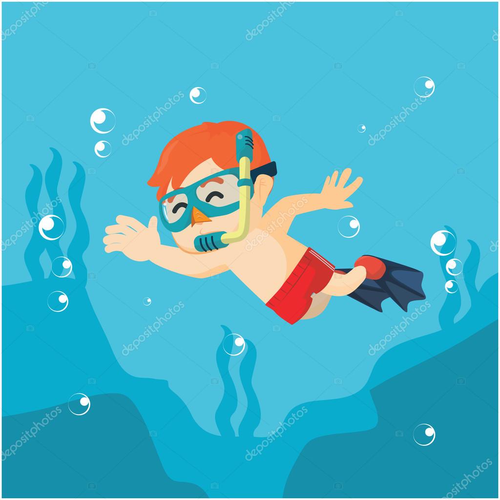 Boy diving and waving hand Stock Vector by ©funwayillustration 105694810