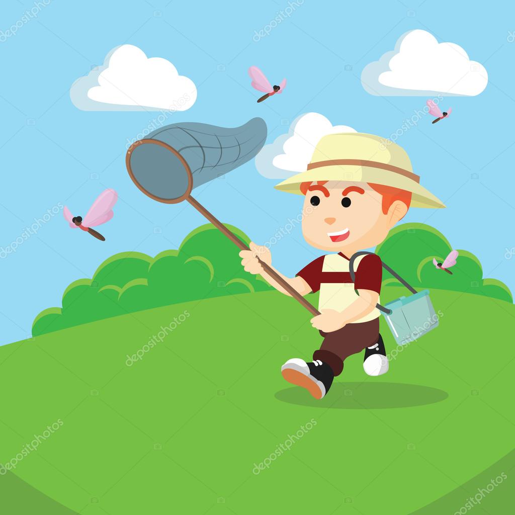 Boy catching bug at park Stock Vector by ©funwayillustration 105694882