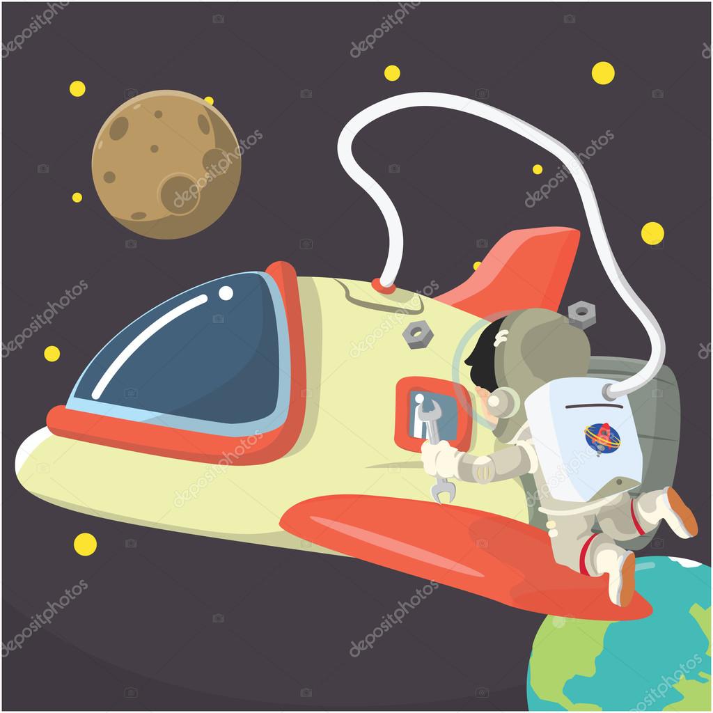 Astronaut repairing spaceship — Stock Vector © funwayillustration ...