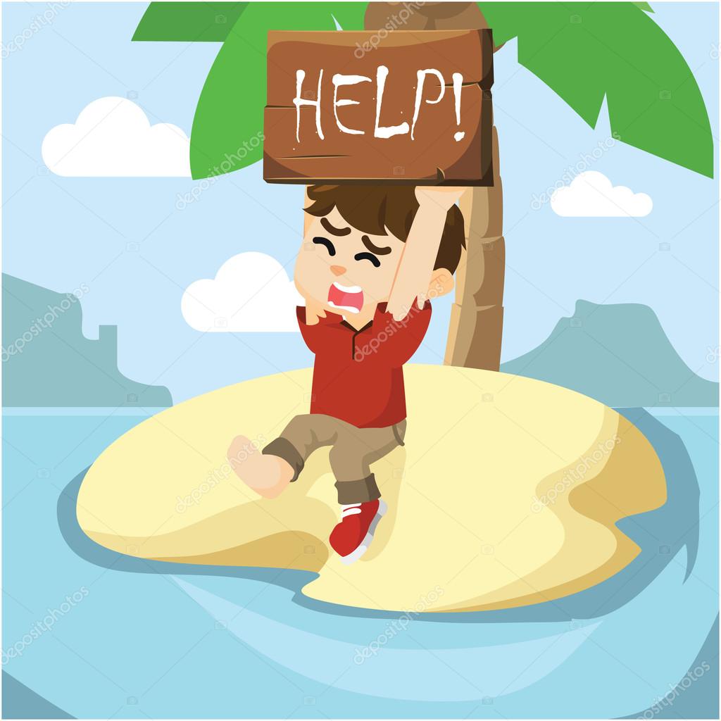 Boy stranded ask for help — Stock Vector © funwayillustration #109771398