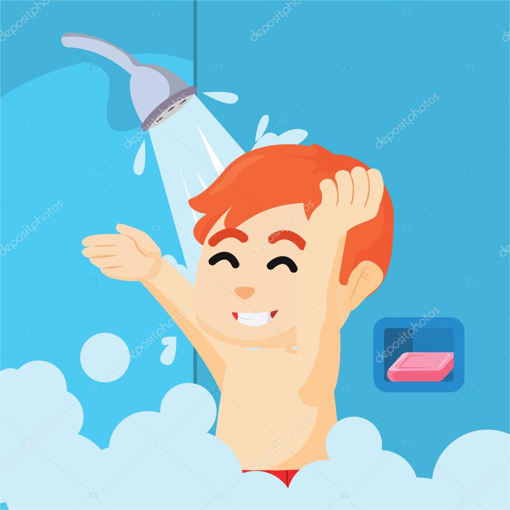 Chico tomar un baño con ducha Vector de stock #110017692 de ...