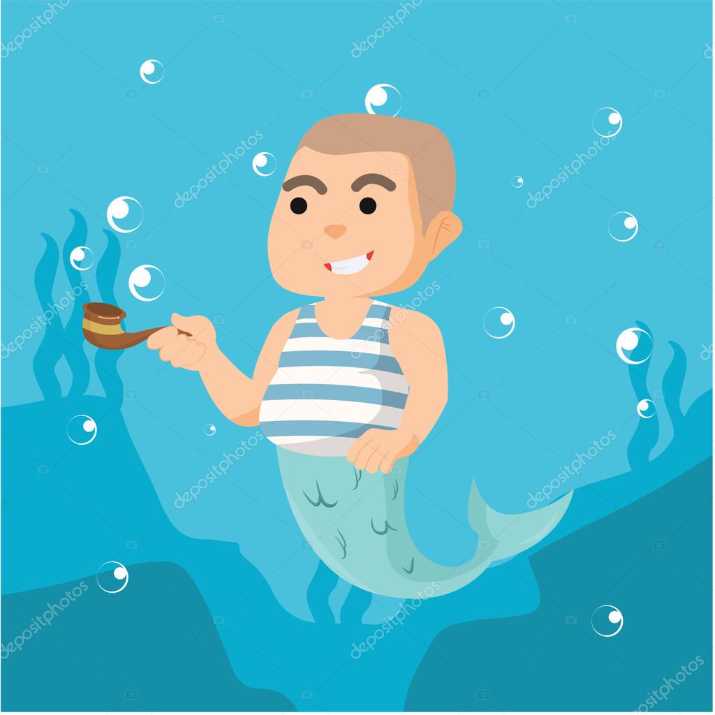 Male mermaid fat holding pipe Stock Vector by ©funwayillustration 122832528