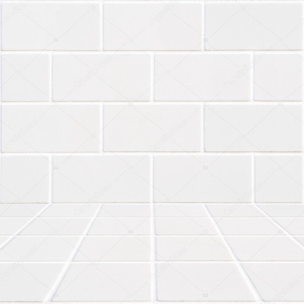 White rectangle bricks background and white mosaic floor Stock Photo by ...