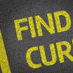 Neon Signboard Find Cure Lettering Brick Wall Background Stock Vector ...