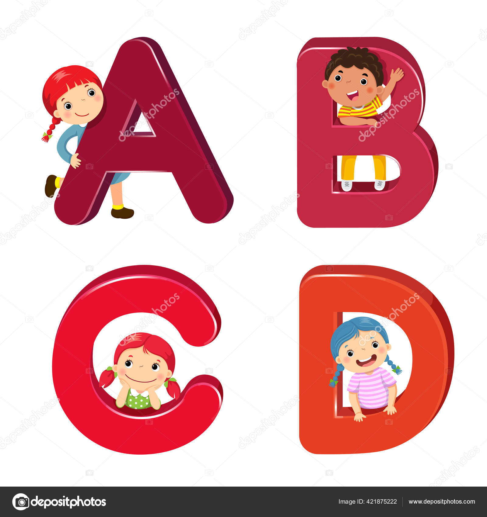 Enfants Bande Dessinée Avec Lettres Abcd Vecteur par ©KanKhem 421875222