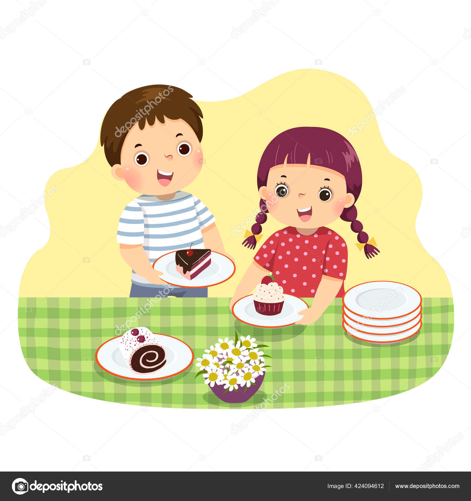 Enfant Met La Table Clipart
