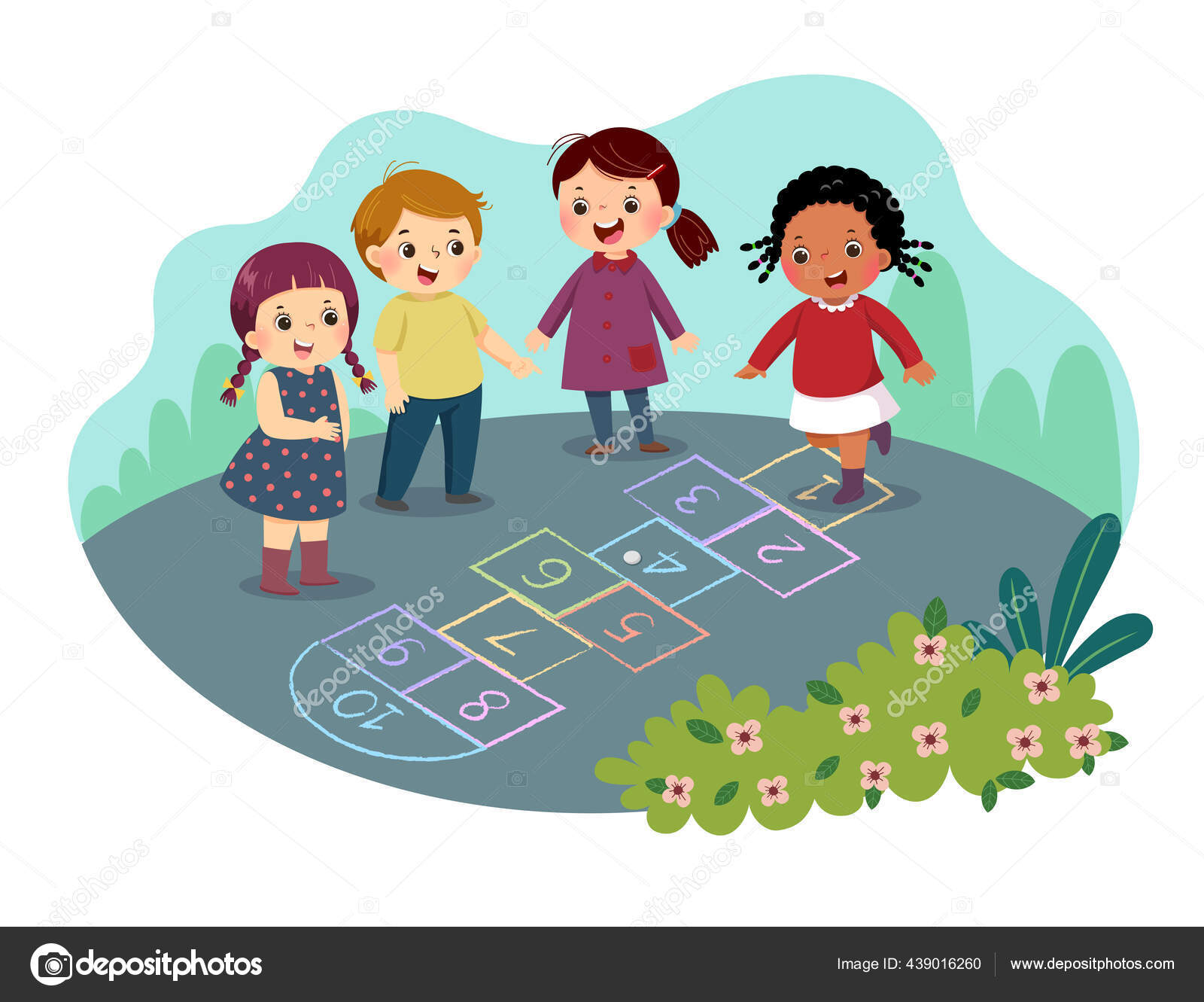 Kids Playing Hopscotch Clipart