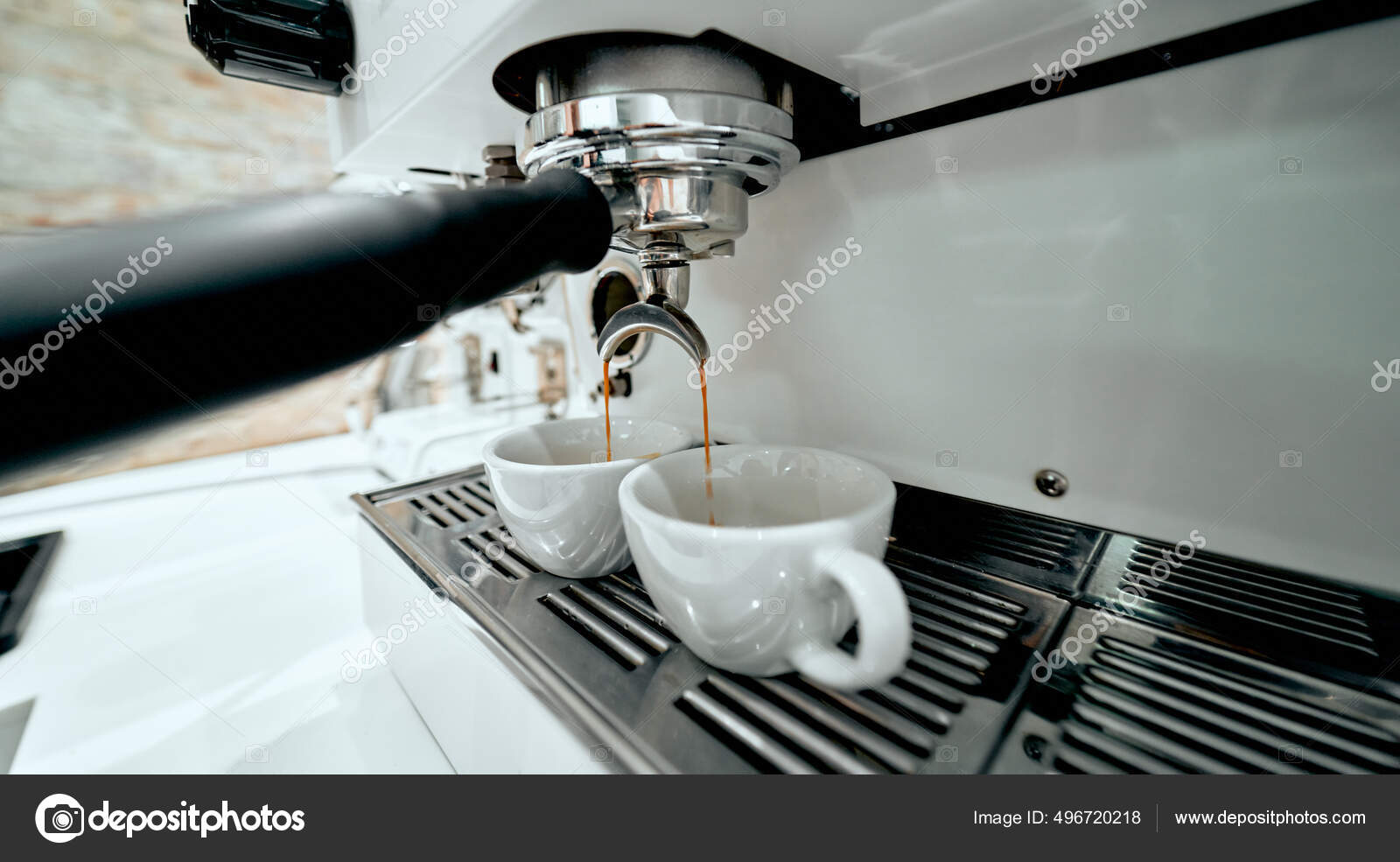 Preparing Two Cups Coffee Espresso Machine Coffee Shop — Stock Photo ...