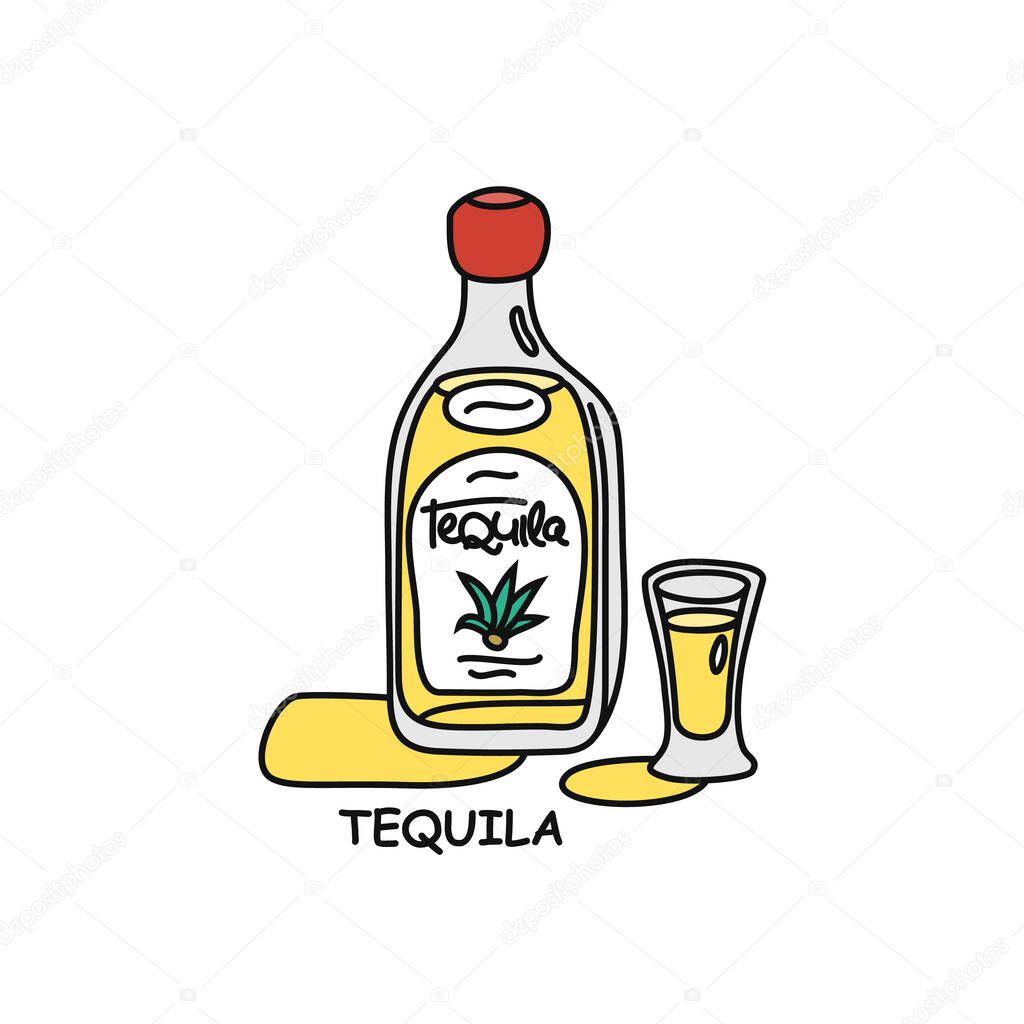 Tequila Icono Botella Contorno Vidrio Sobre Fondo Blanco Dibujo Dibujos ...
