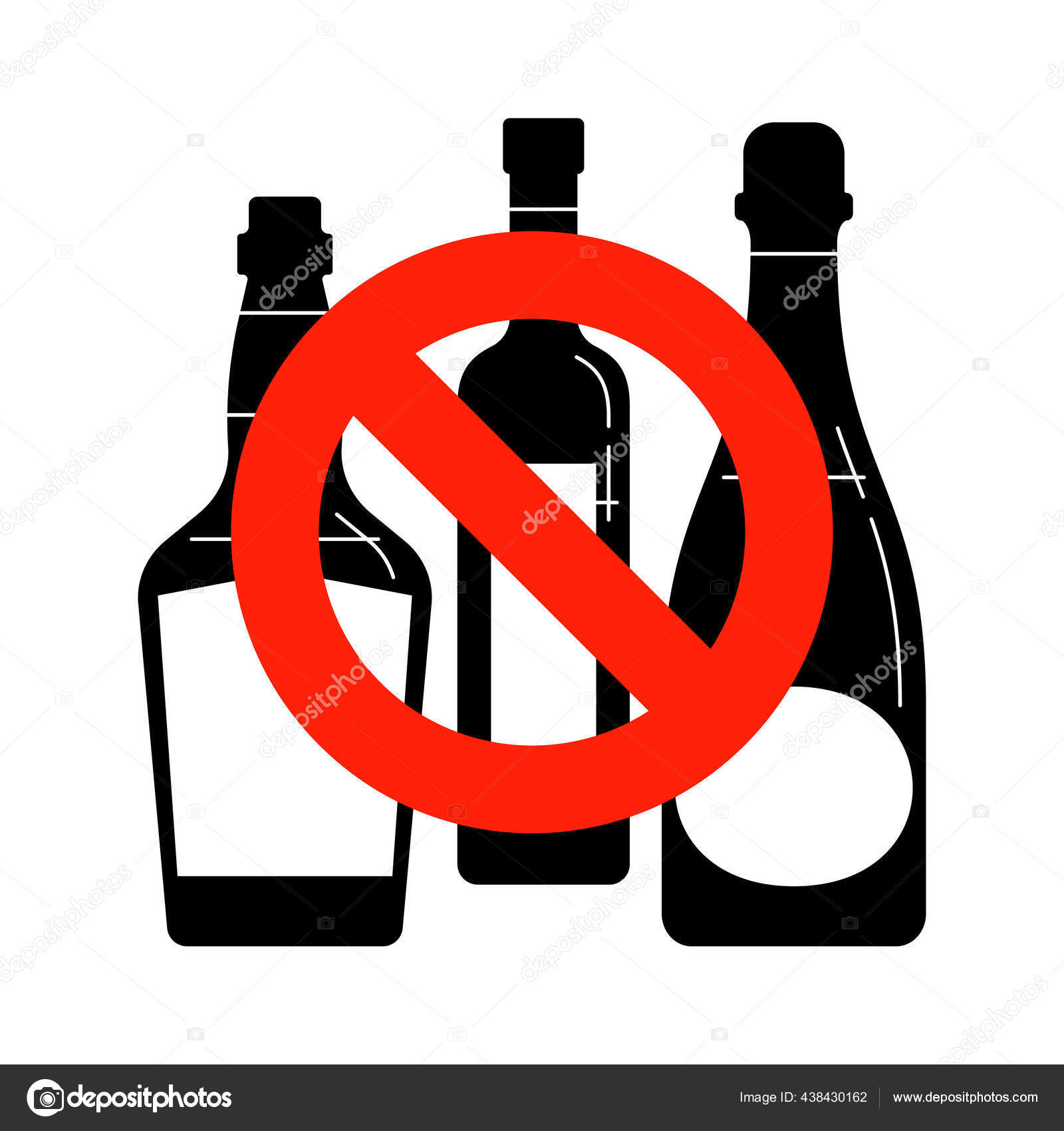 Prohibition Alcohol Sign Ban Bottle Rum Vodka Champagne Group Alcoholic ...