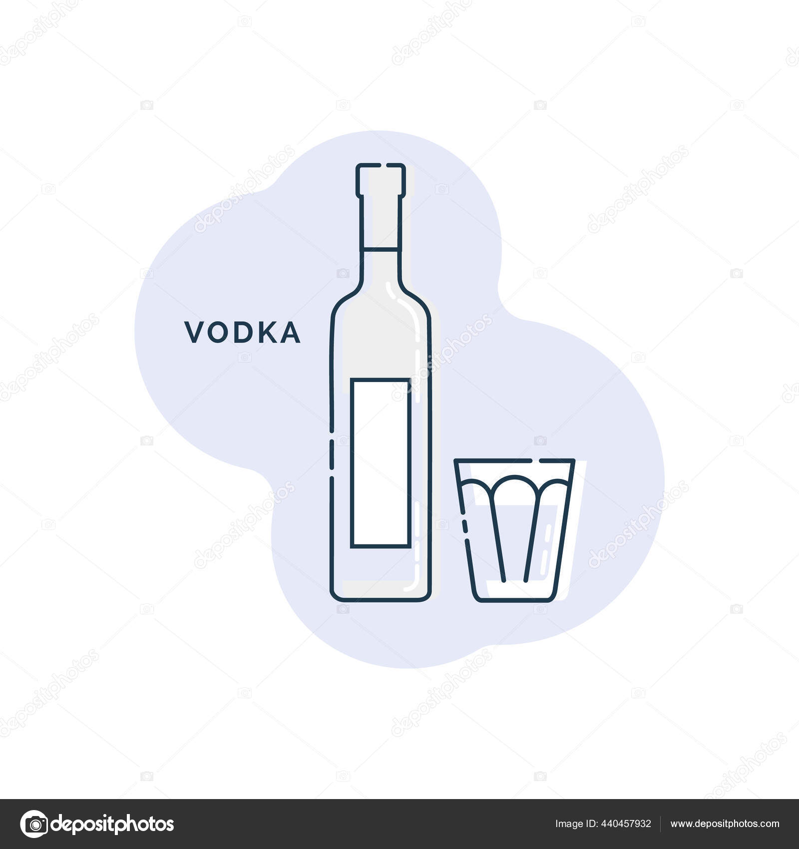 Bottle Glass Vodka Line Art Flat Style Restaurant Alcoholic ...
