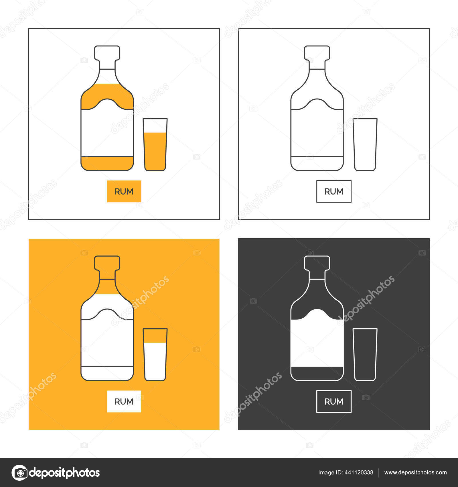 Bottle Glass Rum Line Art Flat Style Set Shapes Contour Stock Vector ...