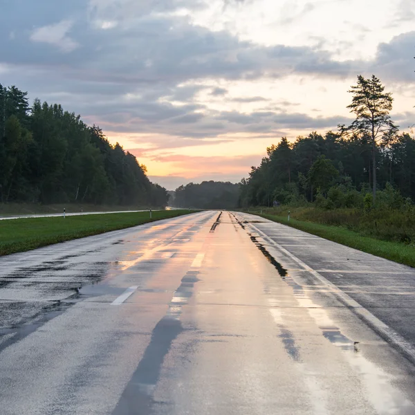 Wet asphalt road with sun reflections — Stock Photo © martinsvanags ...