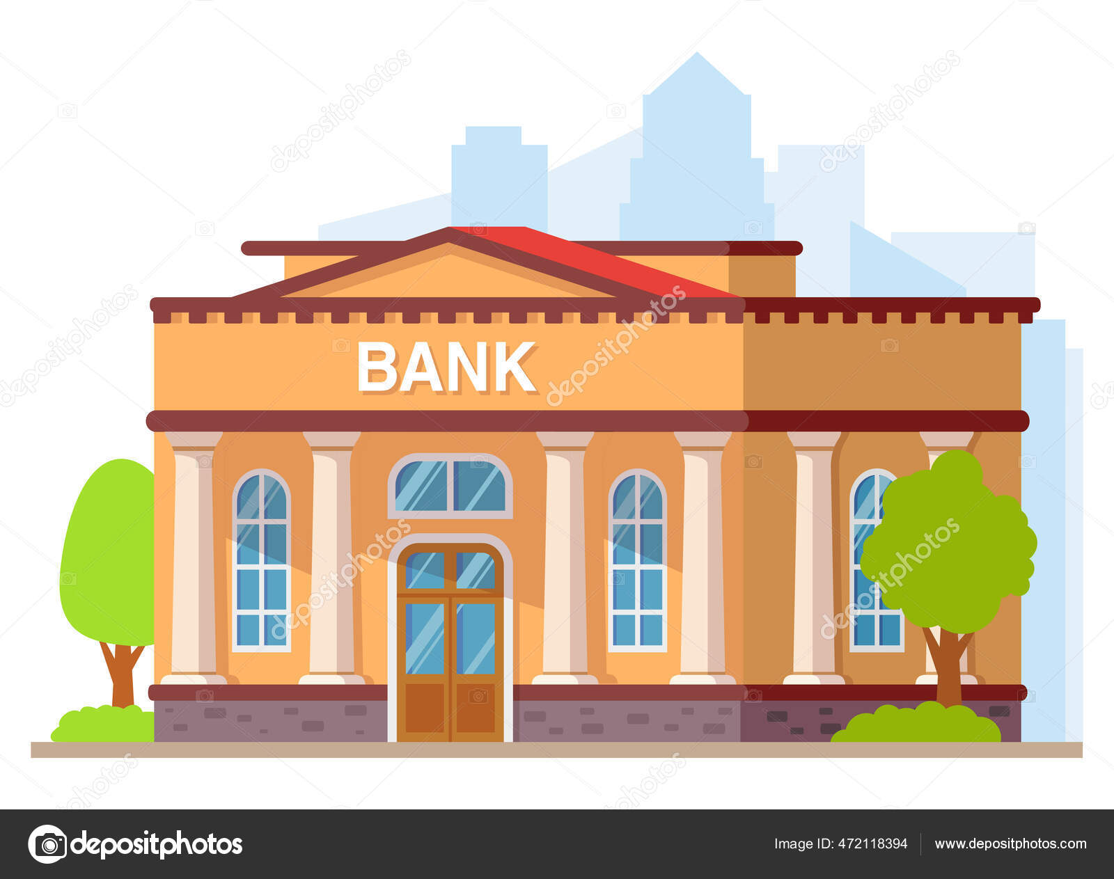 Bank building with columns. Flat style vector illustration. Stock ...