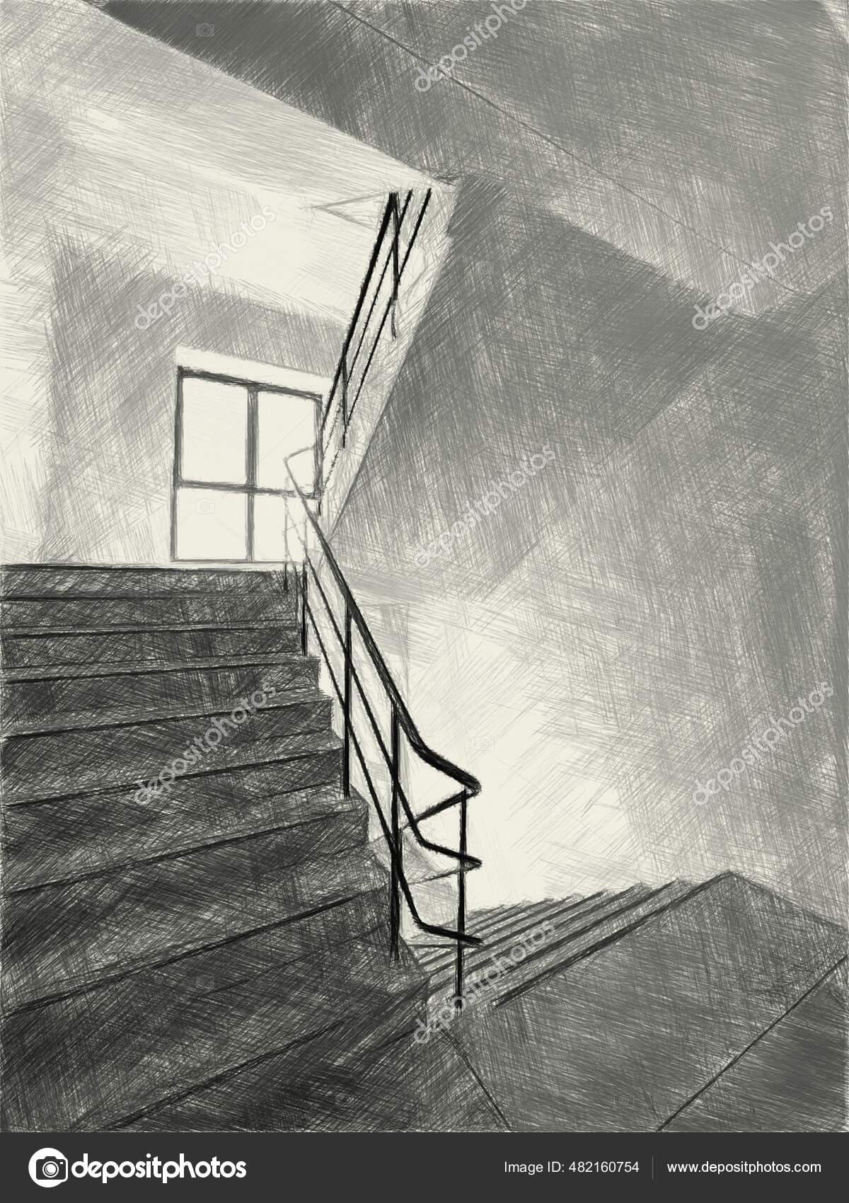Art Drawing Black White Staircase Building Stock Illustration by ...
