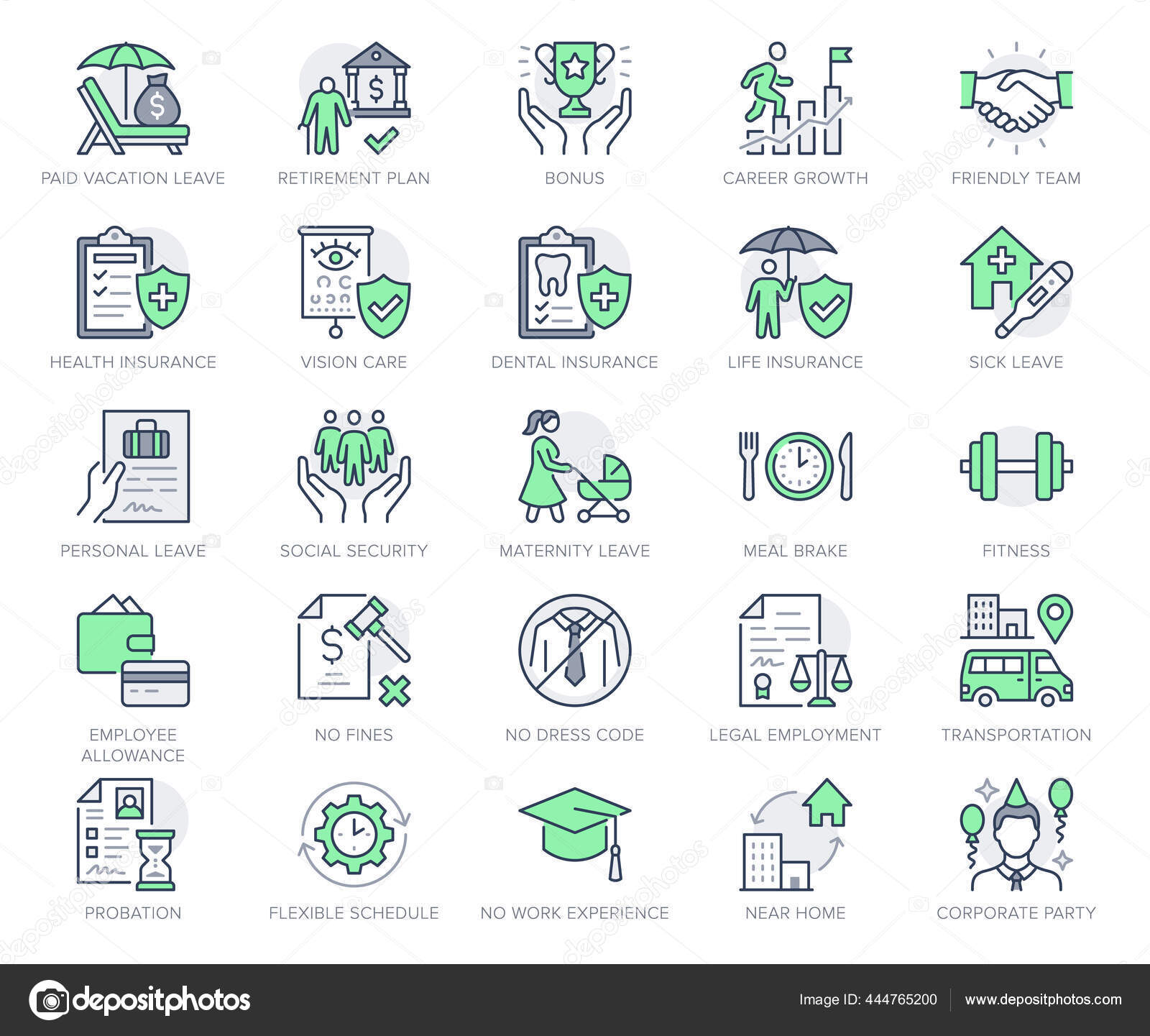 Employee benefits line icons. Vector illustration with icon - hr, perks ... Employee benefits line icons. Vector illustration with icon - hr, perks ...