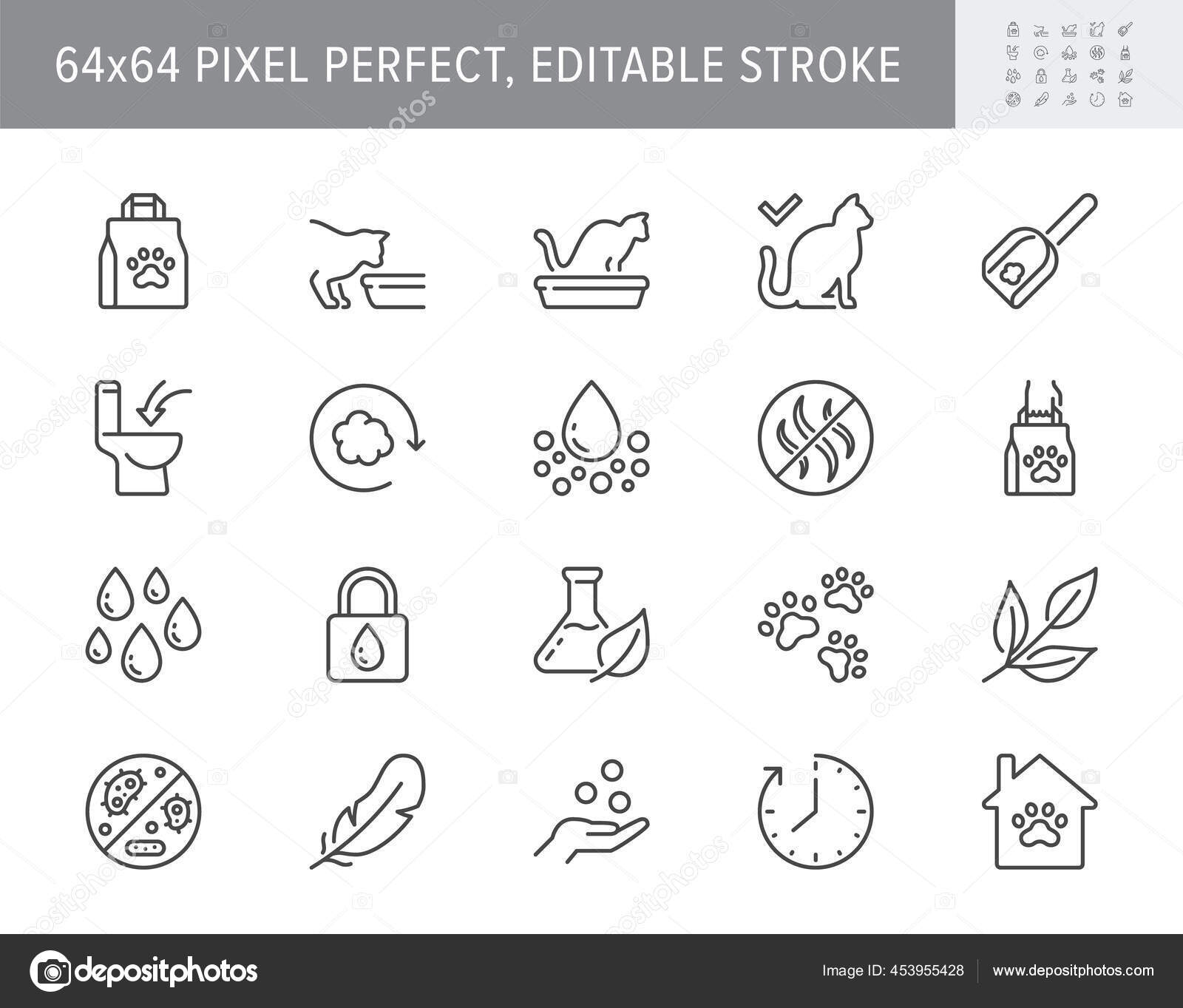 Cat litter line icons. Vector illustration include icon - sandbox ...