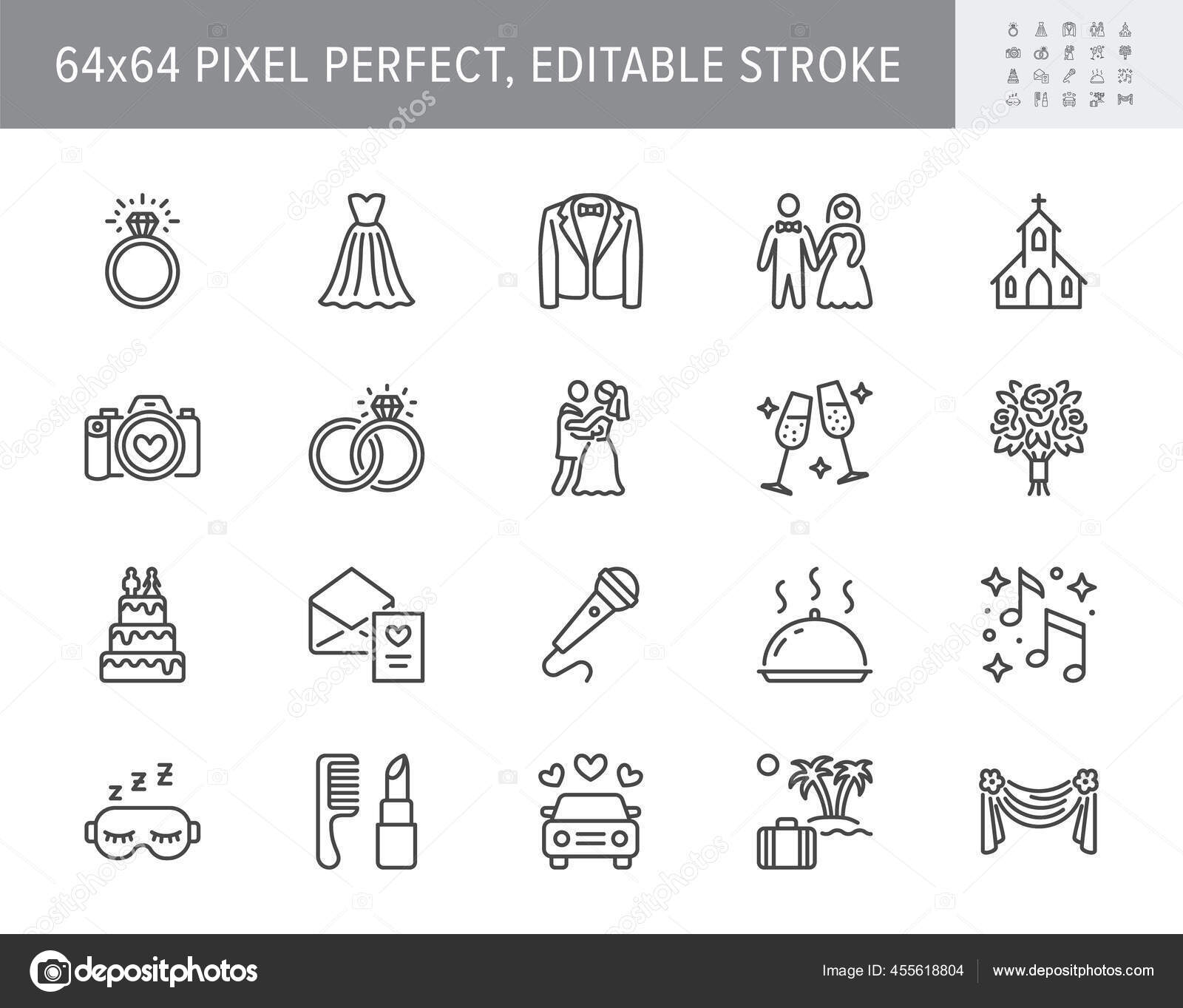 Wedding timeline line icons. Vector illustration include icon - bouquet ...