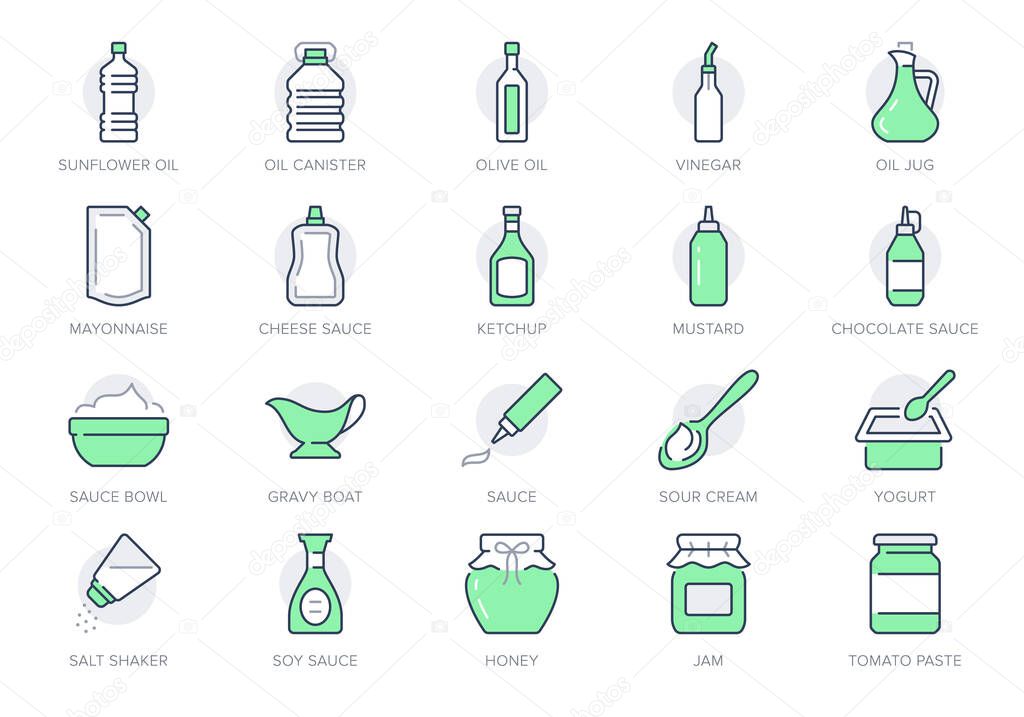 Iconos de línea de salsas. La ilustración vectorial incluye icono ...