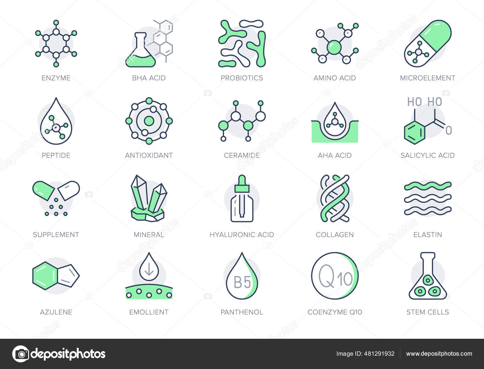 Cosmetic compounds line icons. Vector illustration include icon ...