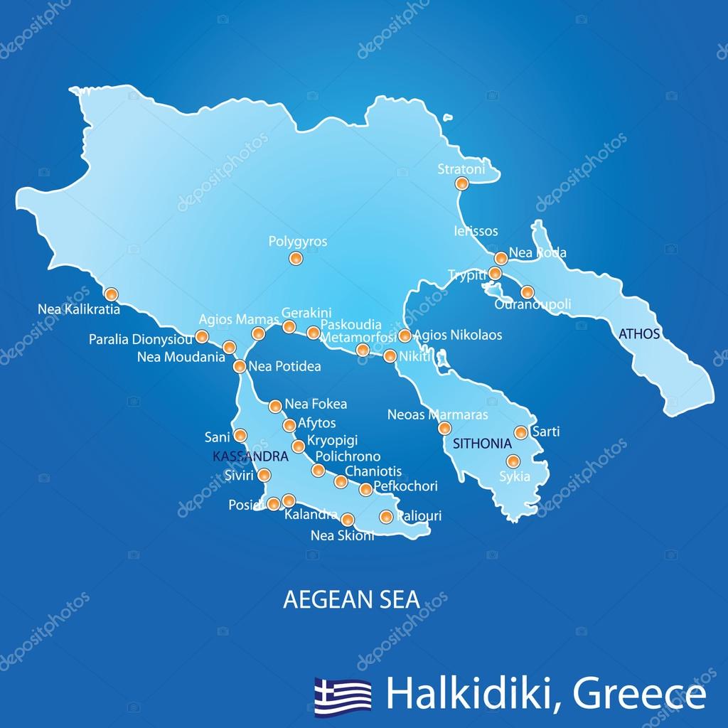 Peninsula of Halkidiki in Greece map — Stock Vector © milanpetrovic ...