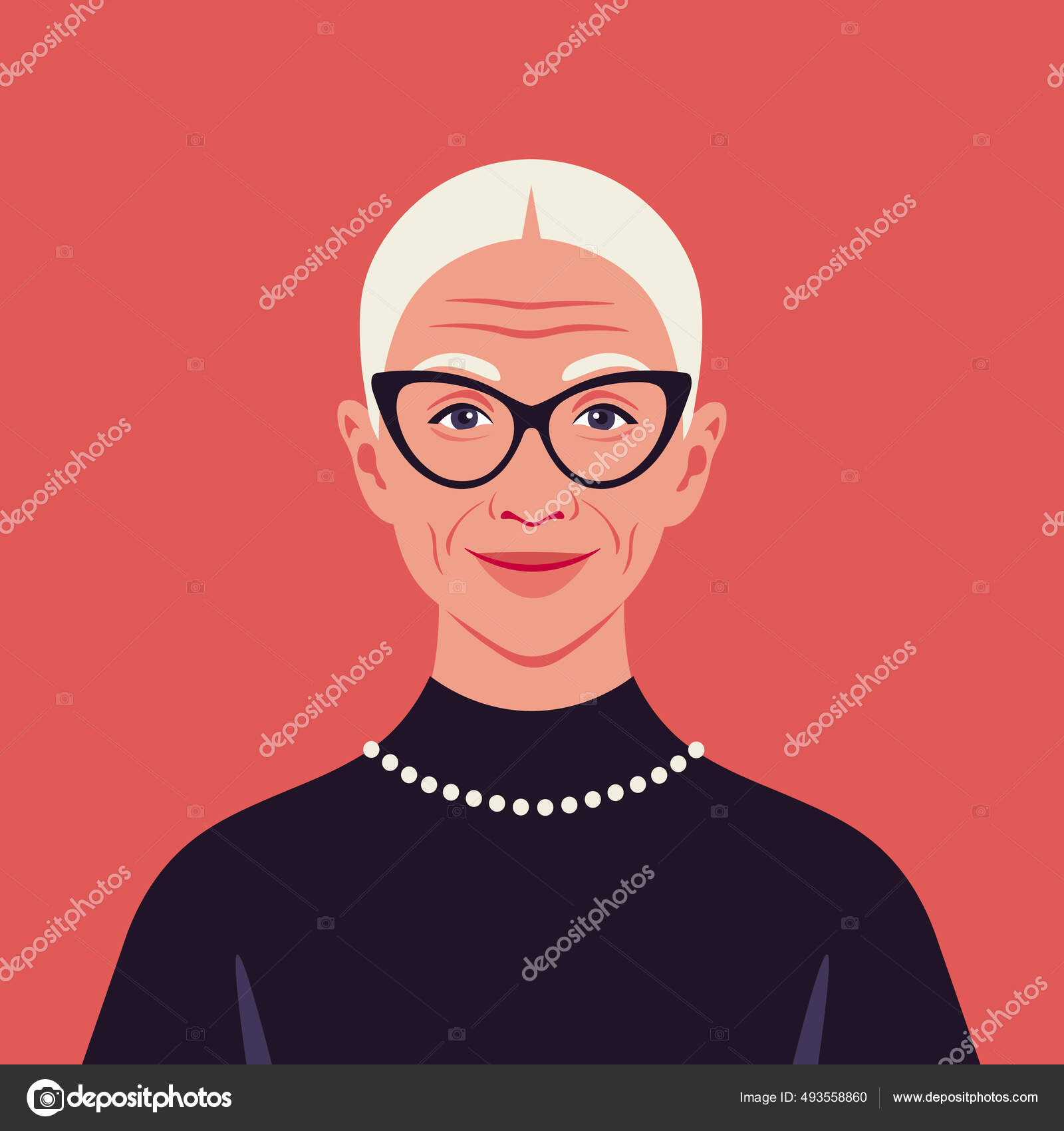 Retrato Una Anciana Con Anteojos Avatar Una Abuela Sonriente Una Vector ...