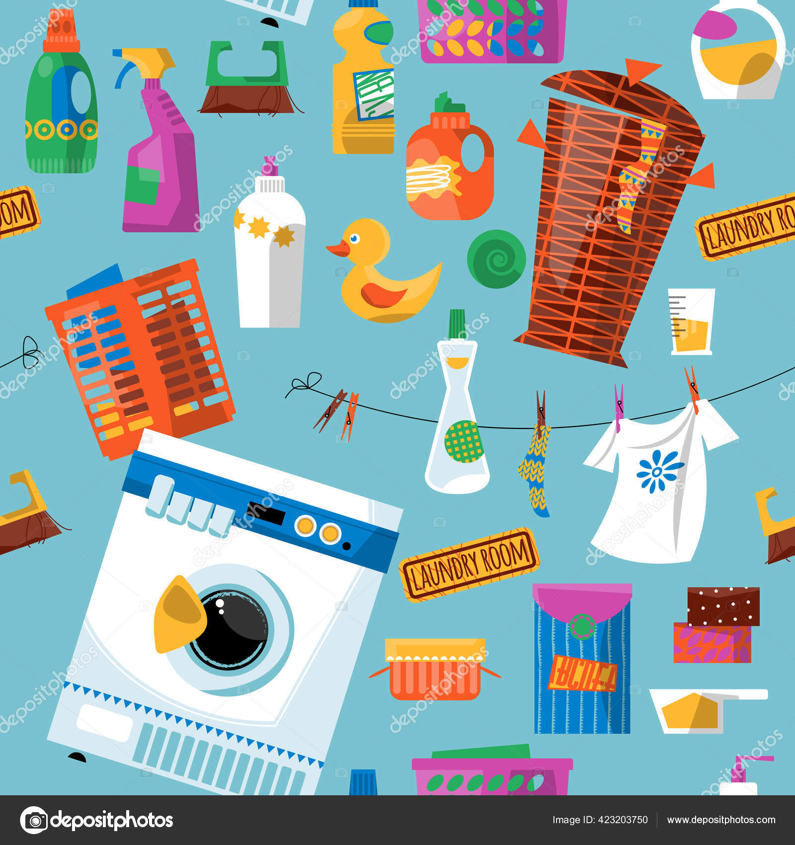 Laundry Seamless Background Pattern Vector Illustration Stock Vector ...