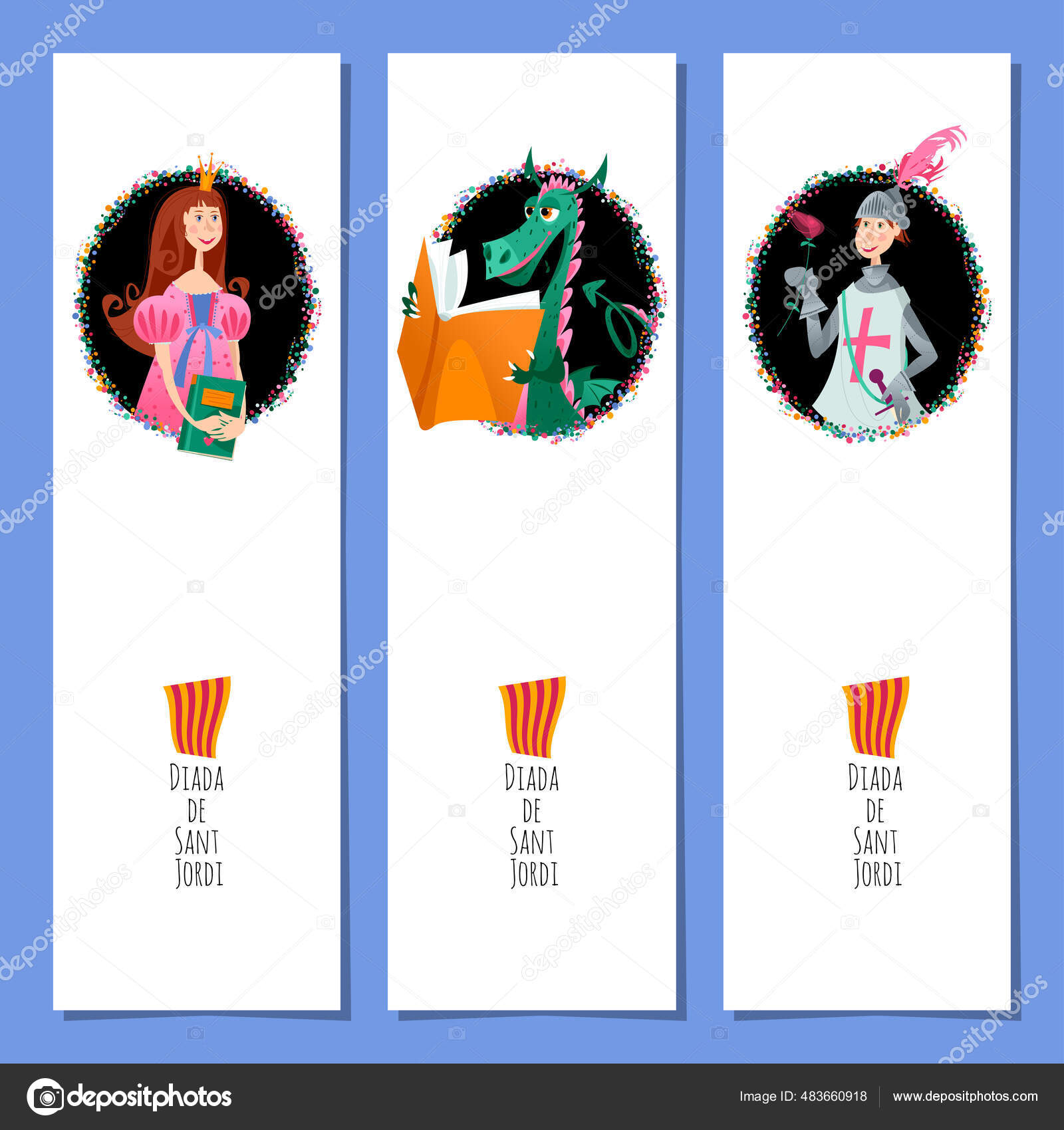 Set Universal Bookmarks Princess Knight Dragons Diada Sant Jordi Saint ...