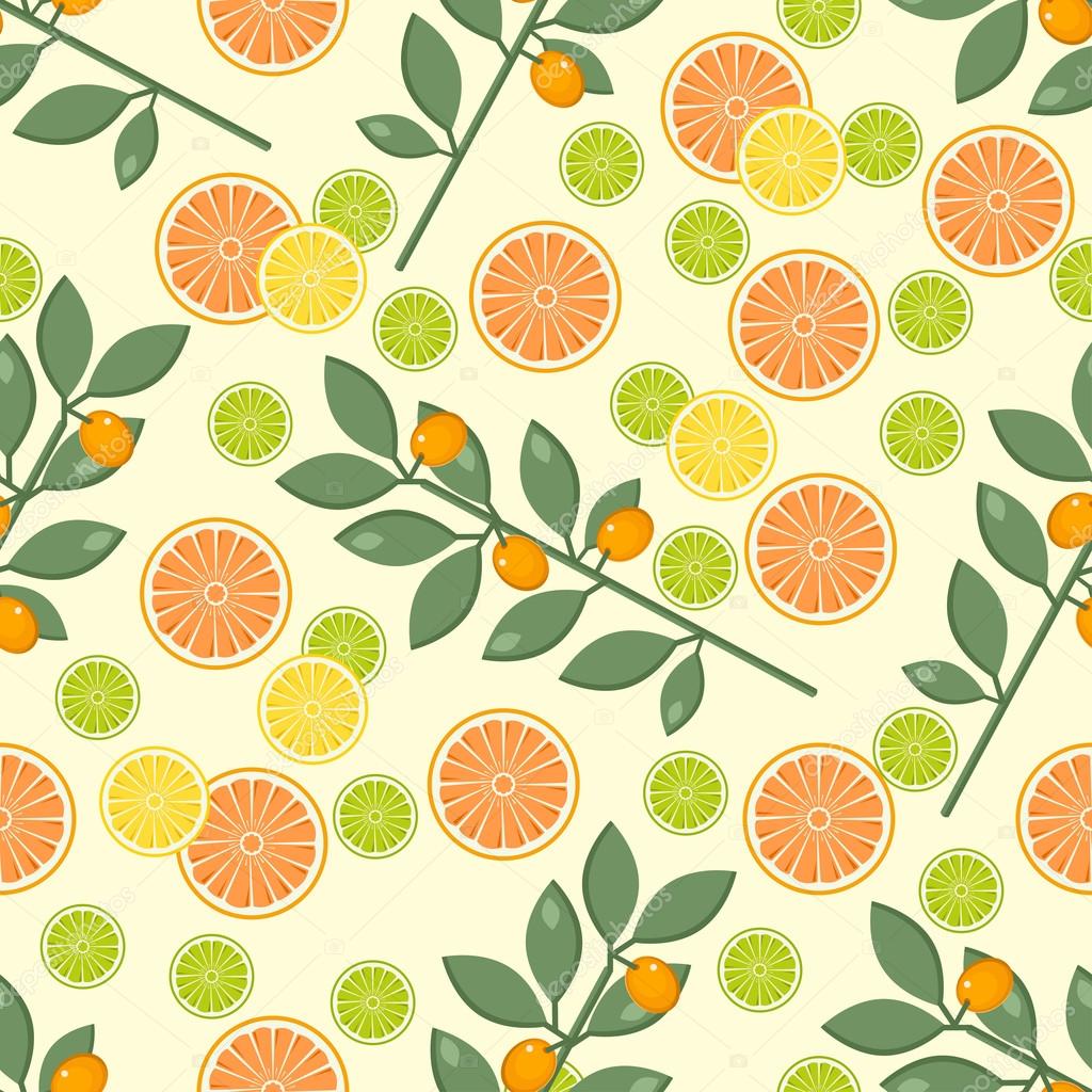 Citrus pattern. Fruit background. Summer bright background with lemon ...