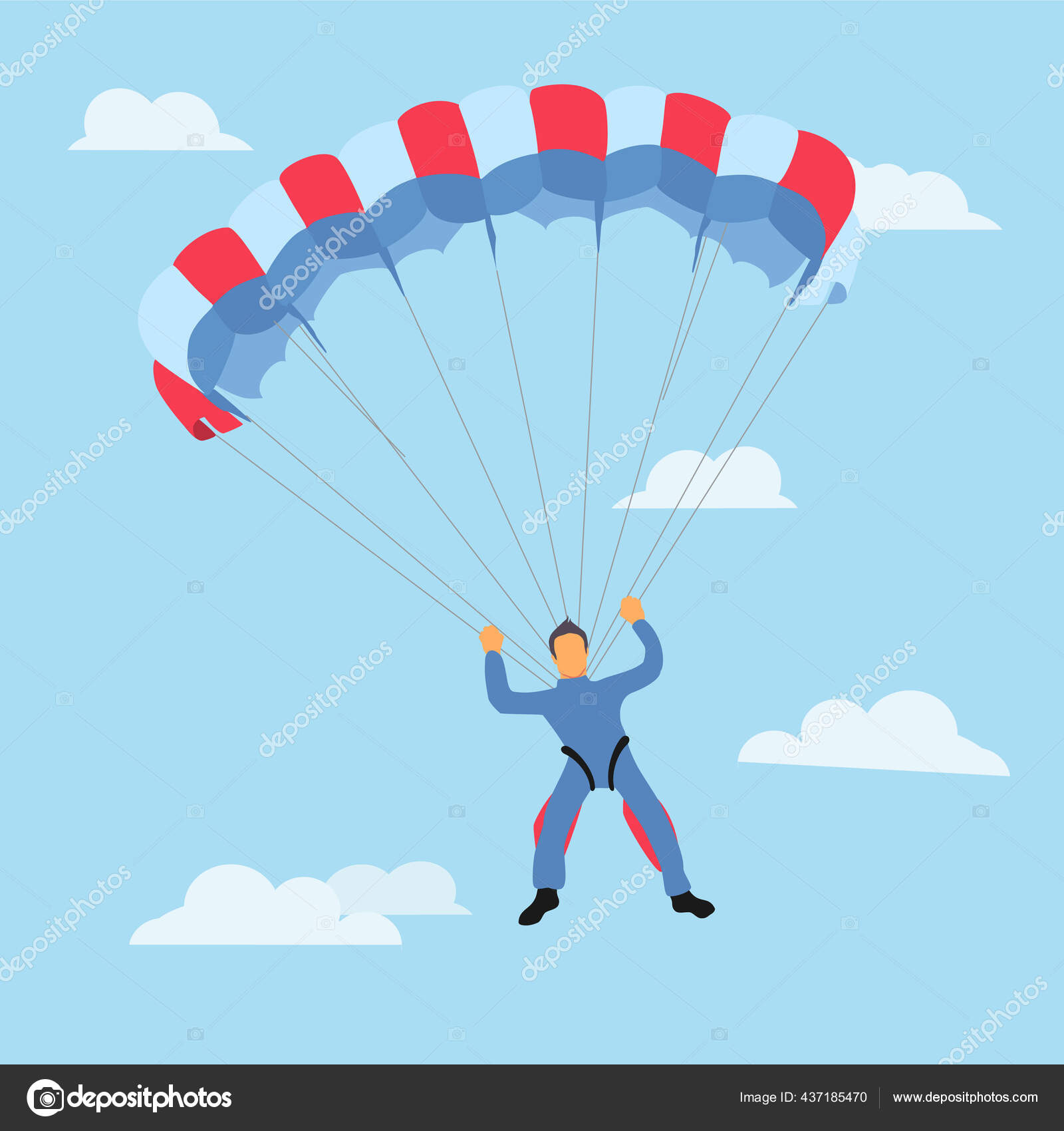 Skydiver Flying Parachute Parachuting Sport Leisure Activity Concept ...