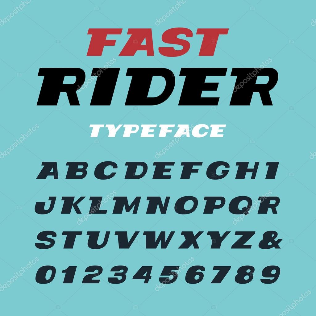 Wide Italic Font Vector Alphabet With Latin Letters And Numbers Stock