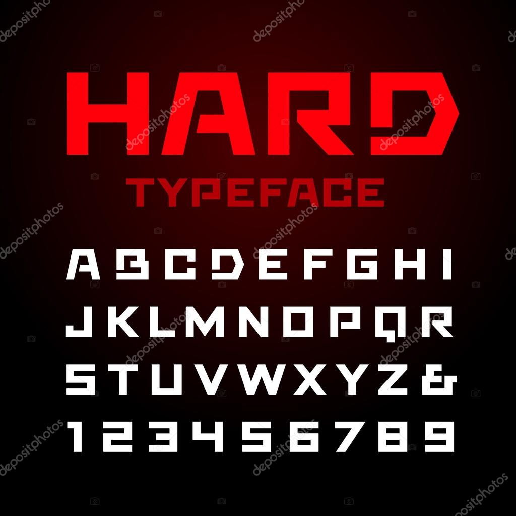 Hard font. Vector alphabet with latin letters and numbers. Stock Vector ...