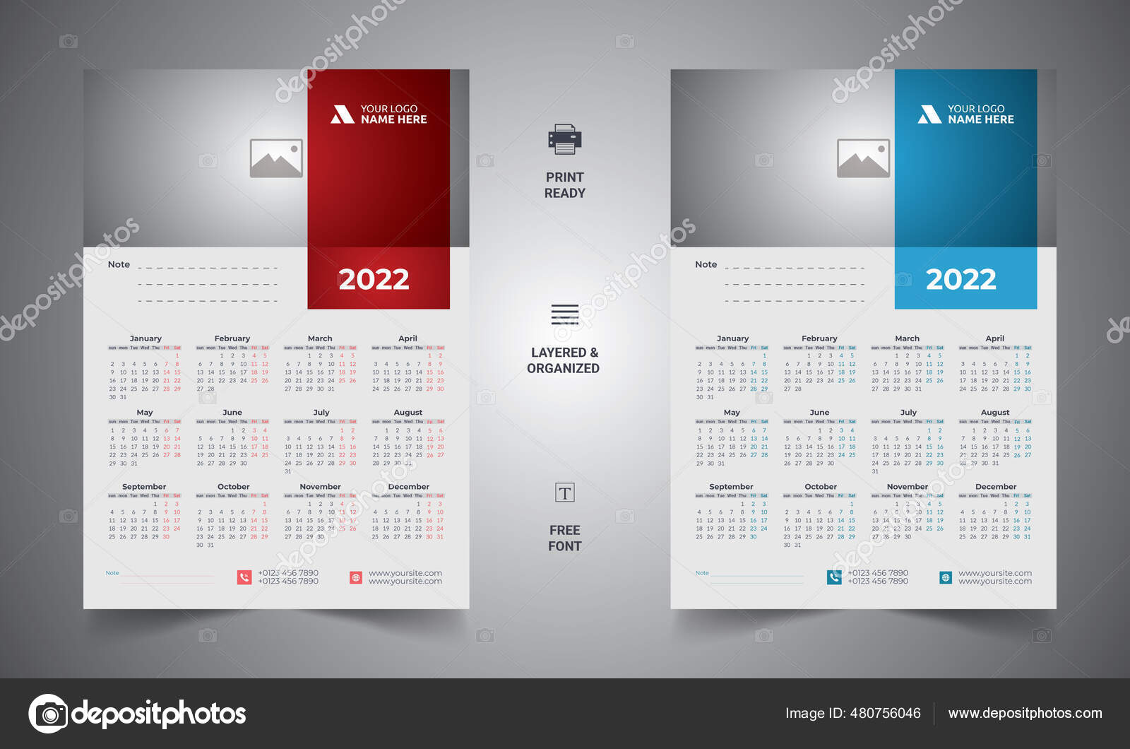 Print Ready 2022 Calendar Stock Vector Image by ©Pavel_design #480756046