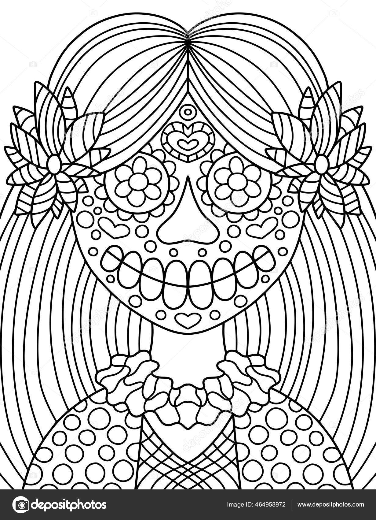 Girl Sugar Skull Coloring Page