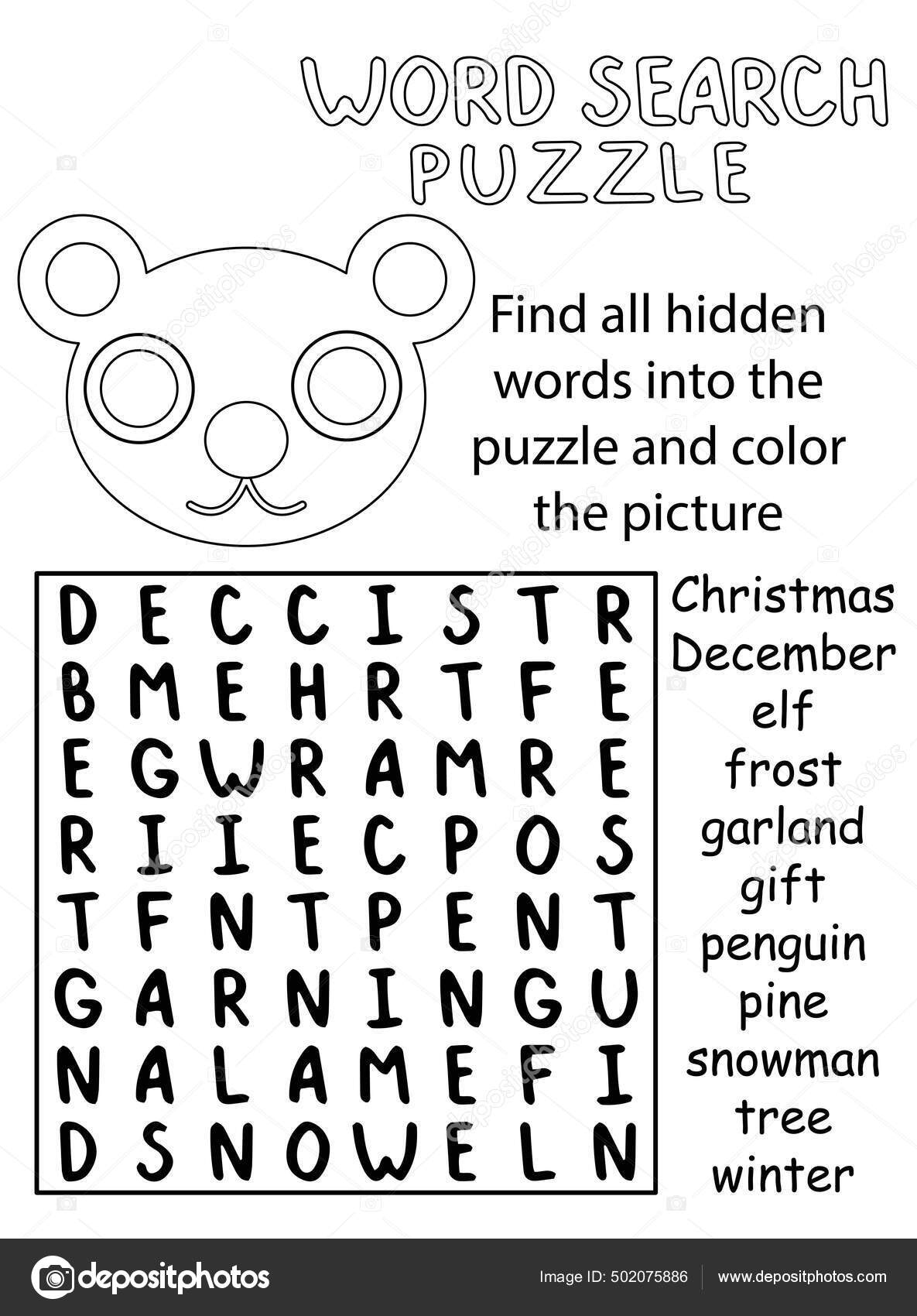 Black and white word search puzzle for kids vector Stock Vector Image ...