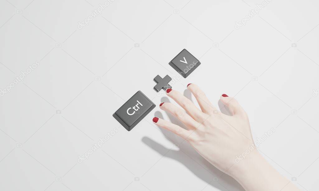 Ctrl V sobre fondo blanco. Ilustración de representación 3D. 2024