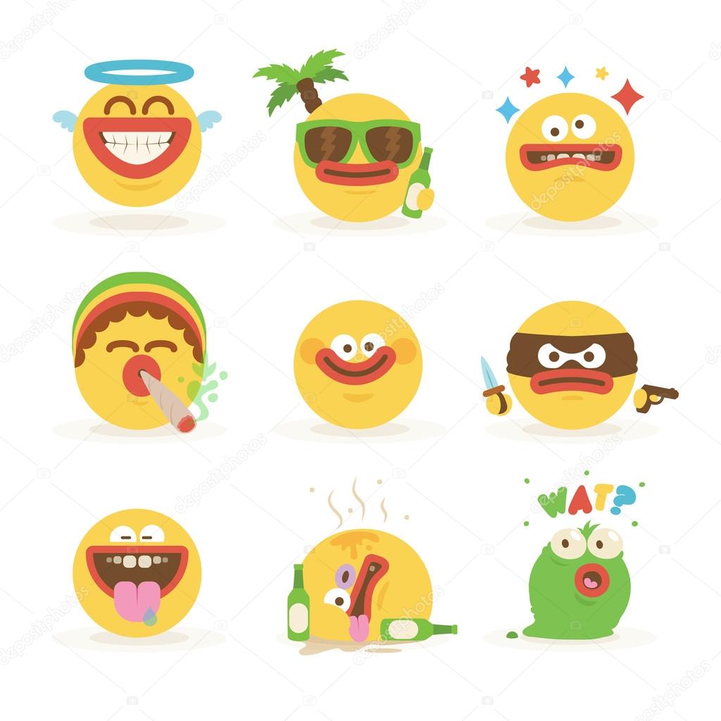 Cartoon Freaky Faces Smiley Emoticons Set 1 Vektor Stok oleh ©dimpo ...