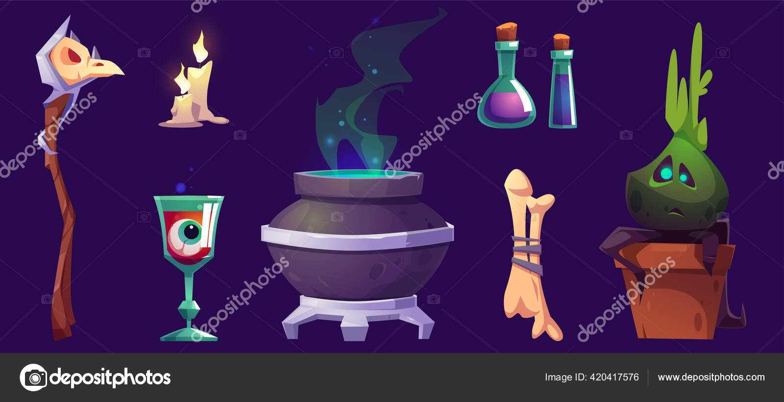 Magic or halloween stuff cartoon icons set Stock Vector Image by ...