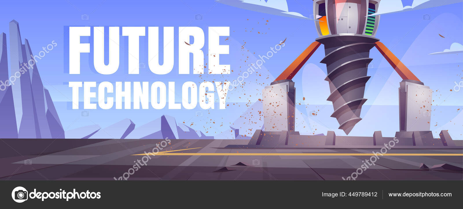 Future technology cartoon banner with drilling rig Stock Vector Image ...