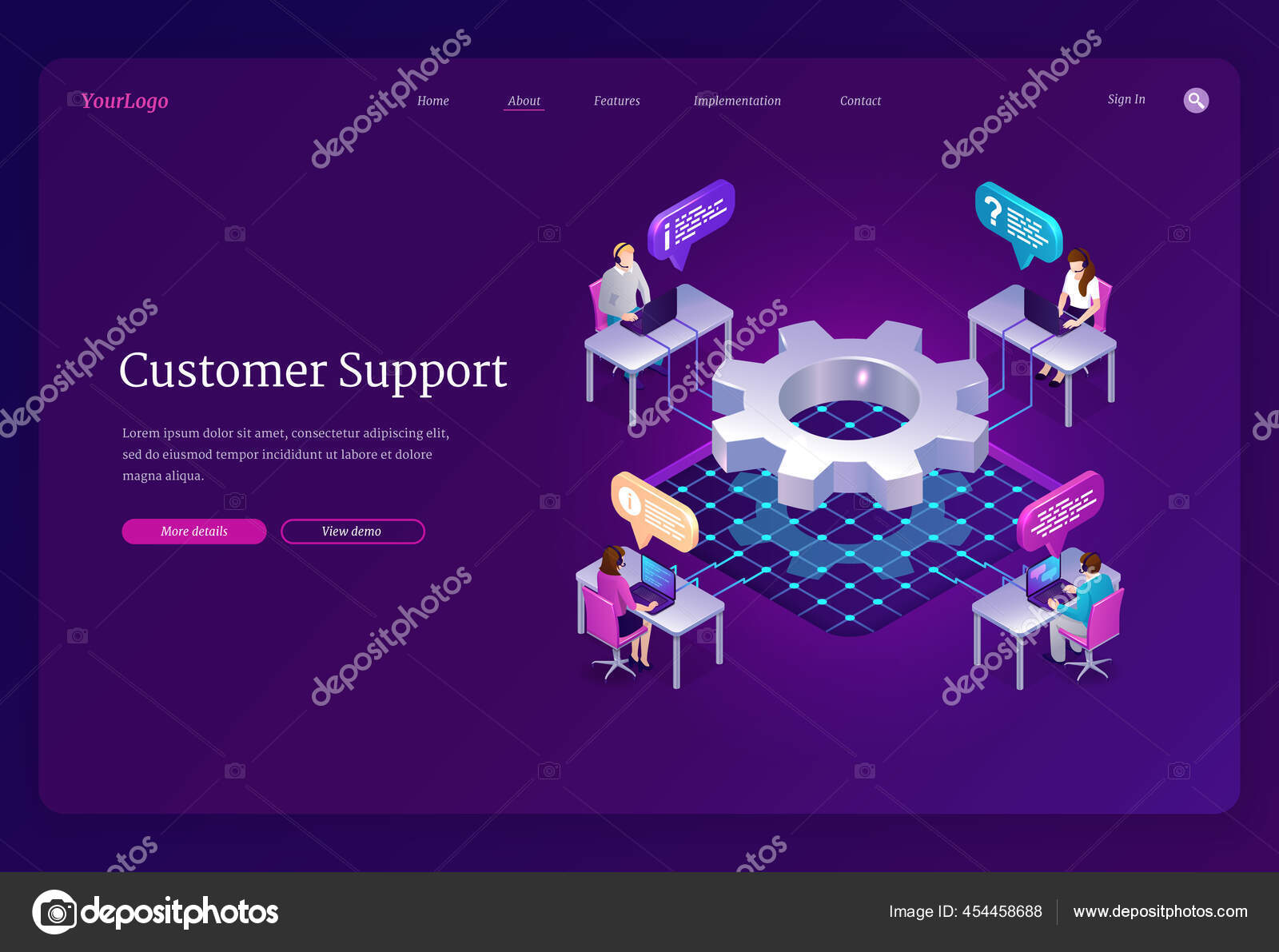 Customer support isometric landing hotline service Stock Vector Image by ©klyaksun #454458688
