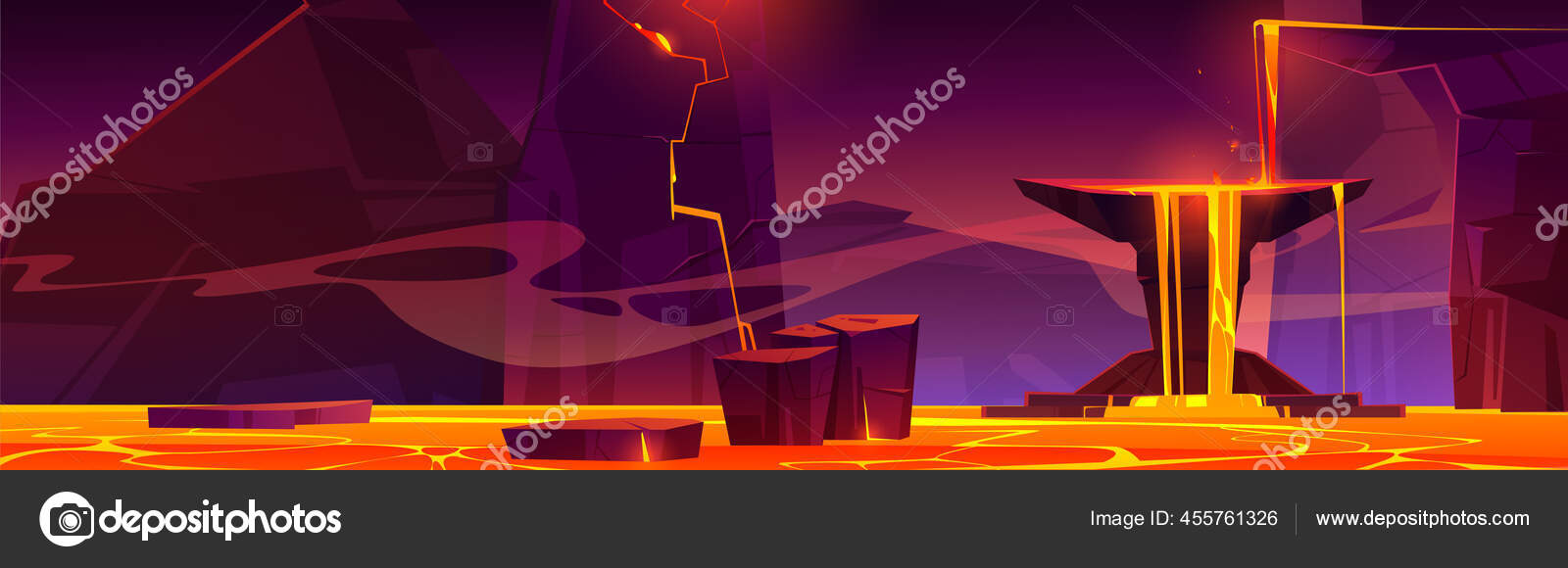 Hell landscape infernal hot volcano cave with lava Stock Vector by ...