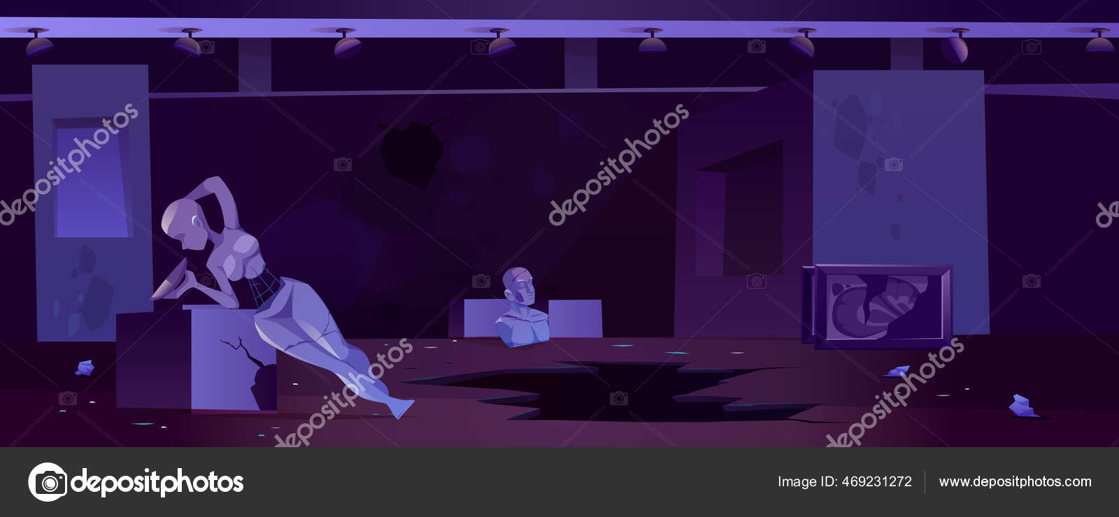 Abandoned museum interior with broken artworks Stock Vector Image by ...