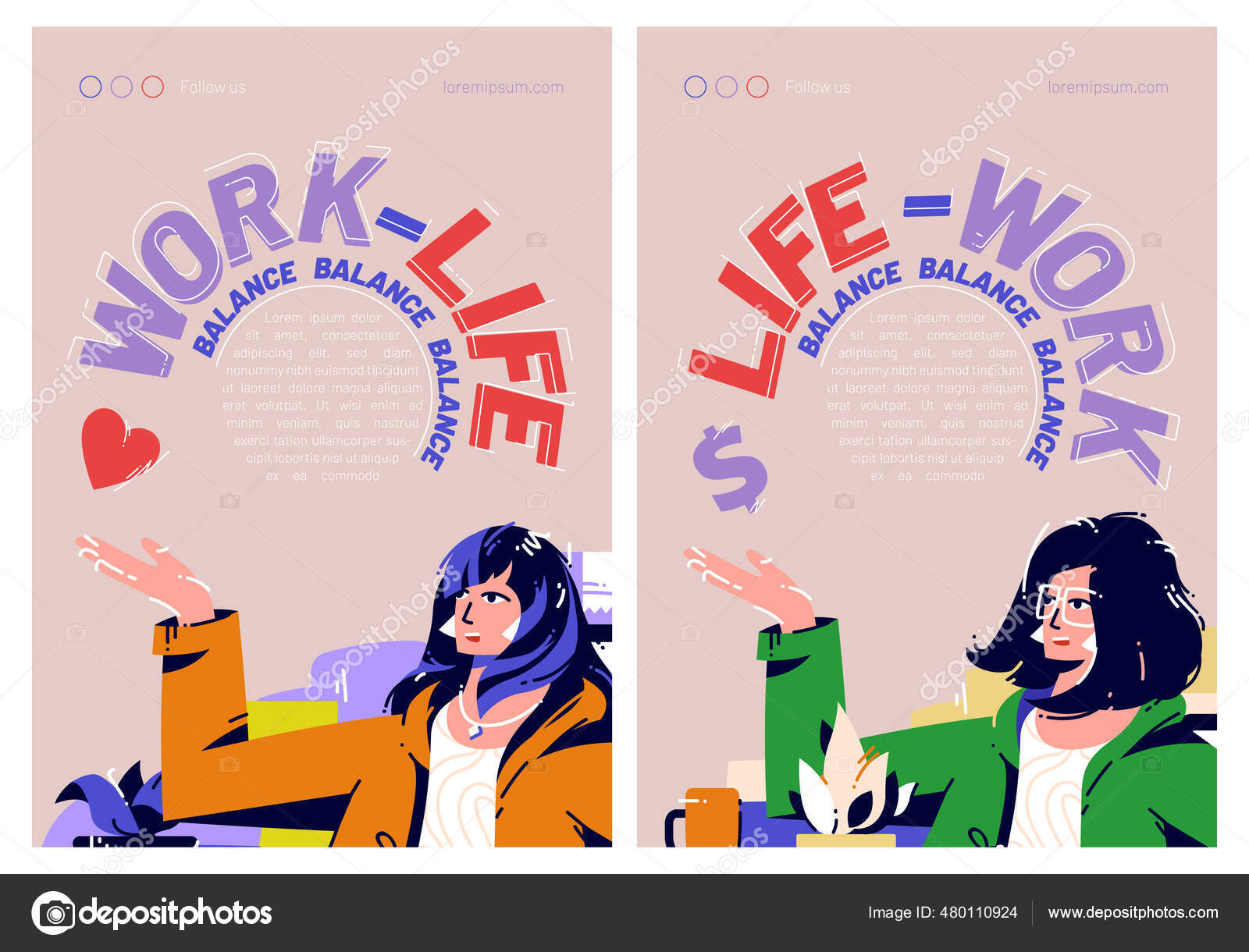 Work and life balance cartoon flyer, banner Stock Vector Image by ...