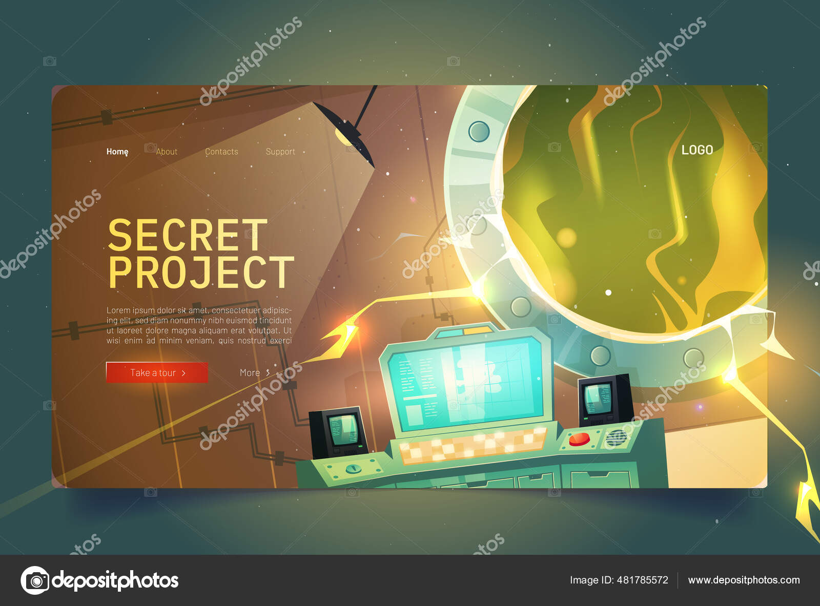 Secret project cartoon landing, scientific bunker Stock Vector Image by ...