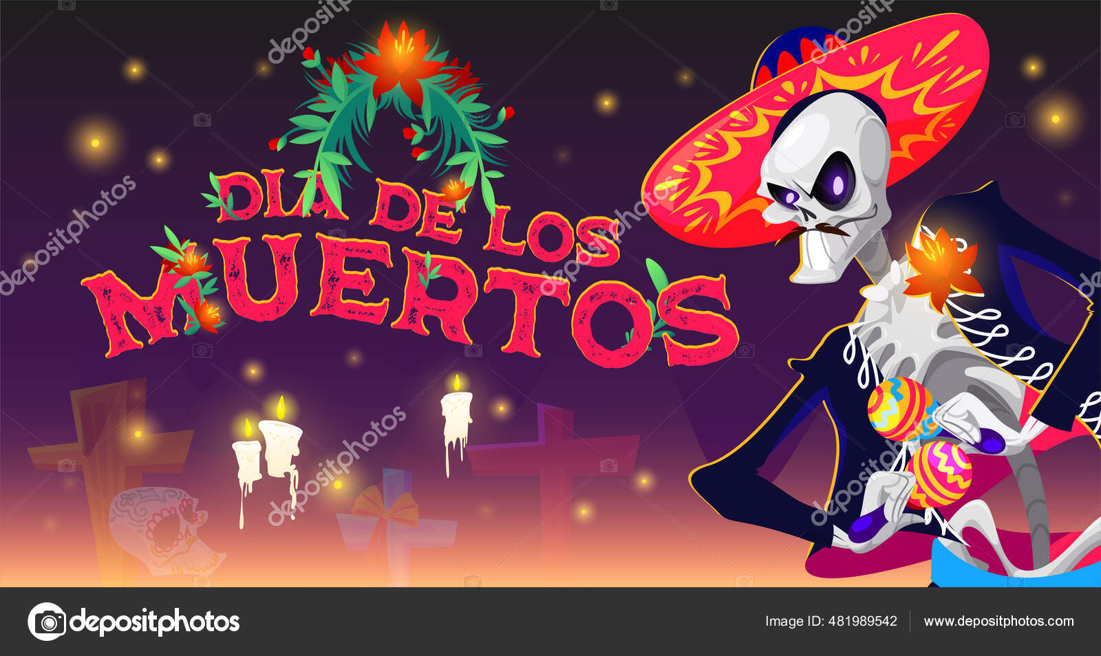 Banner de dibujos animados Dia de los muertos, Día de México Vector de ...