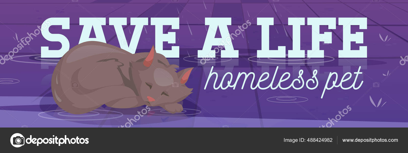 Save life homeless pet poster with sleeping cat Stock Vector by ...