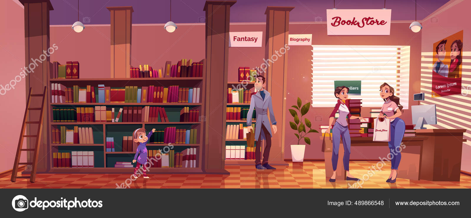 Visitors in bookstore with people choose books Stock Vector Image by ...