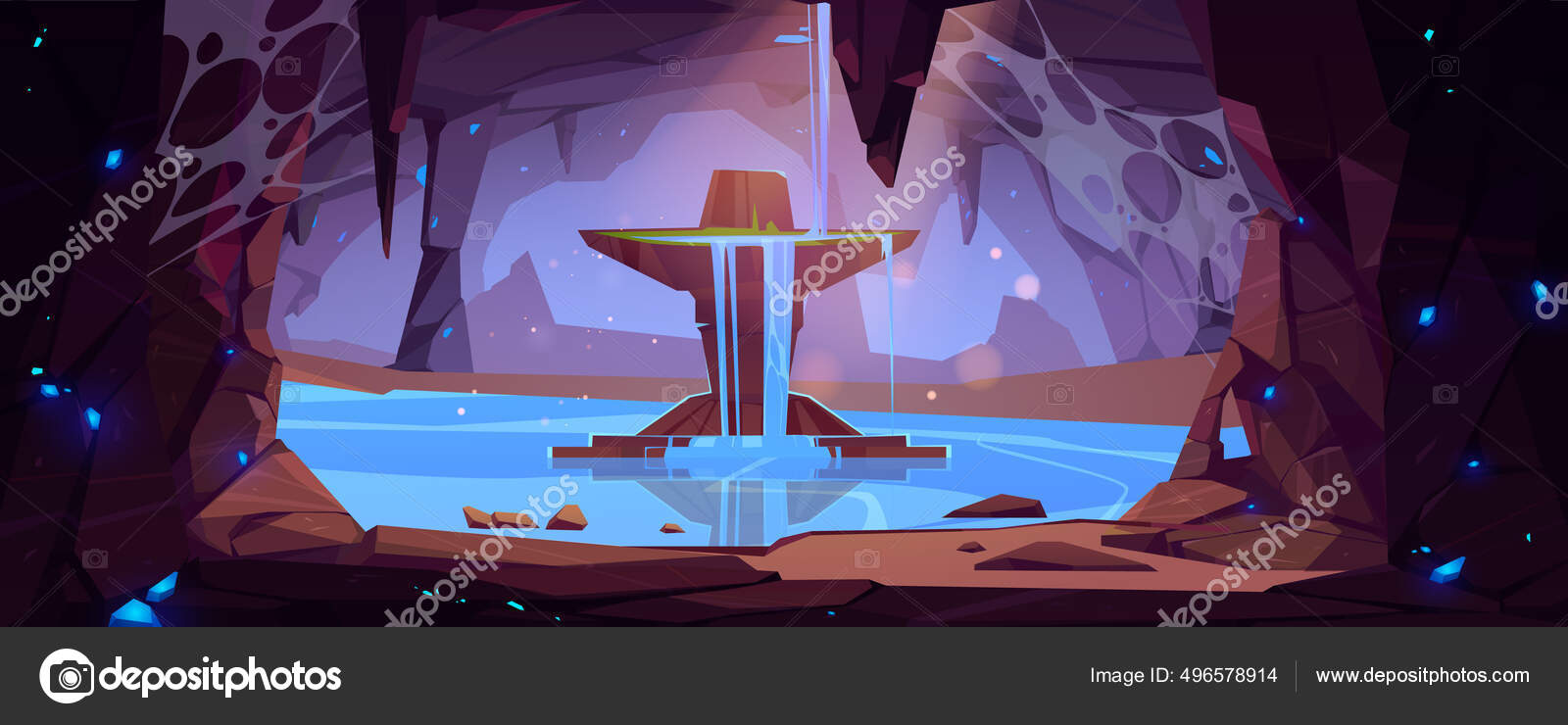 Underground waterfall in cave scenery landscape Stock Vector Image by ...